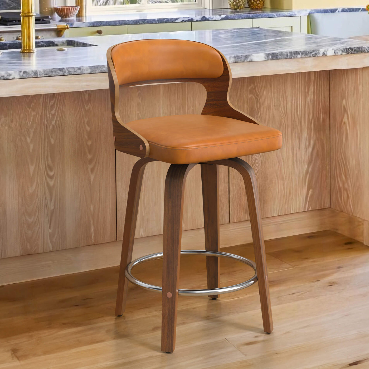 Swivel Mid Century Modern Counter Height Stool, Rotating Bar Stool with ...