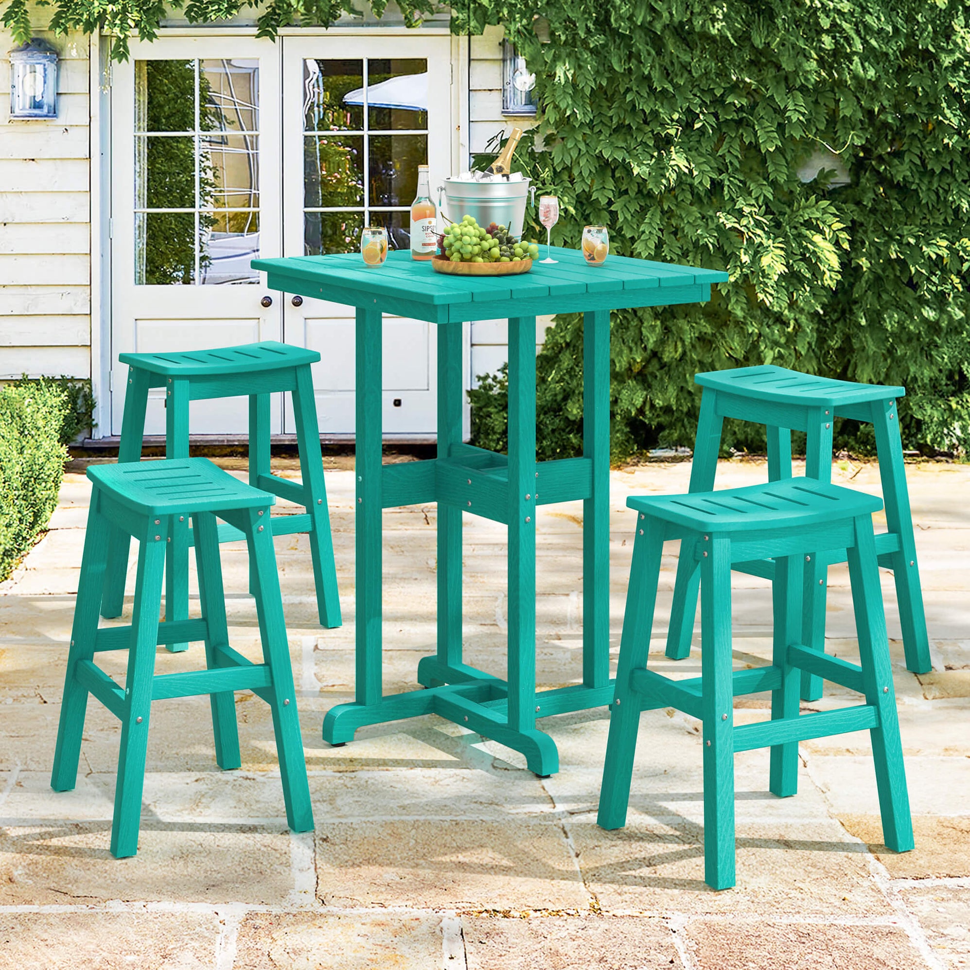 Poly Outdoor Bar Height Table and Backless Stool Set, Patio High Top ...