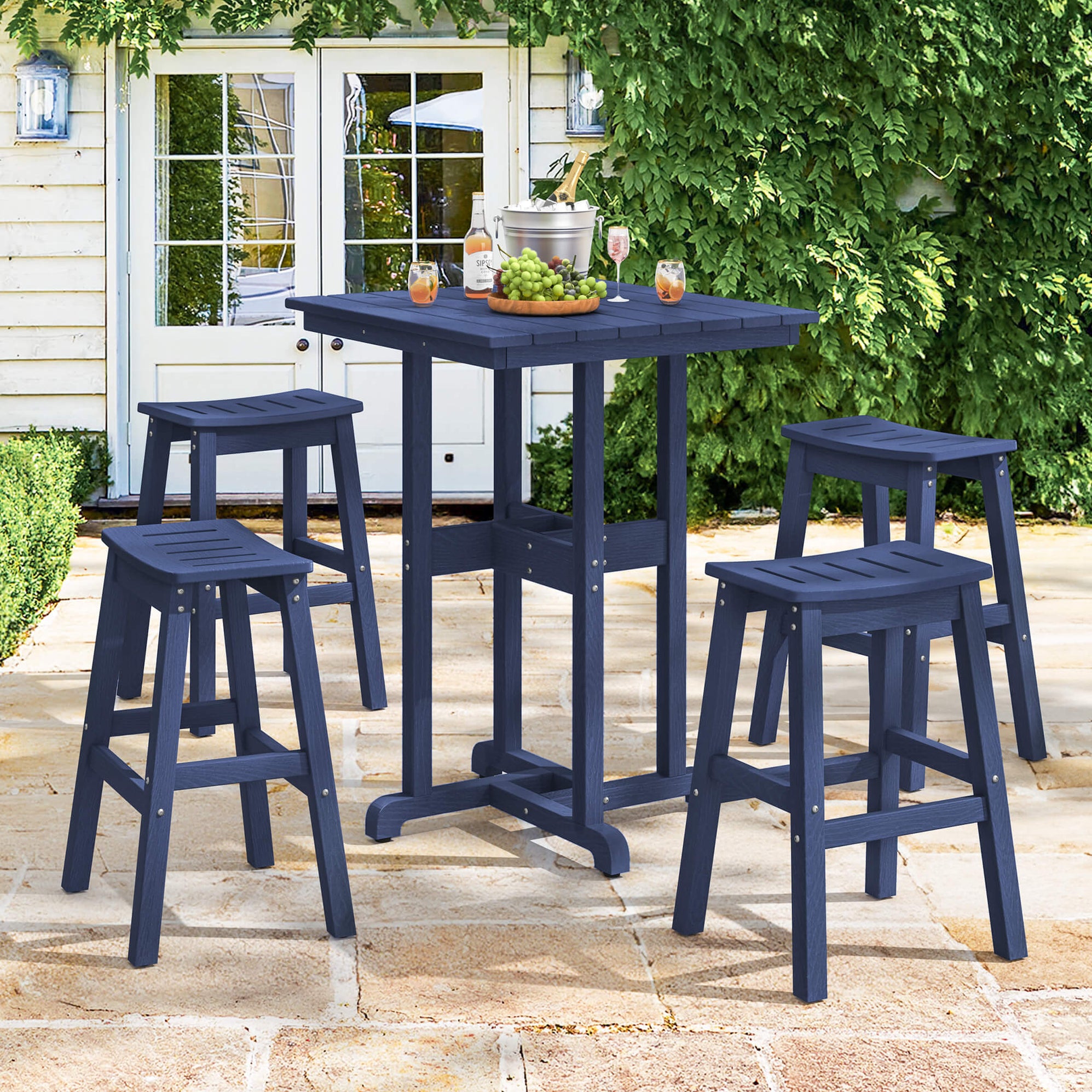 Poly Outdoor Bar Height Table and Backless Stool Set, Patio High Top ...