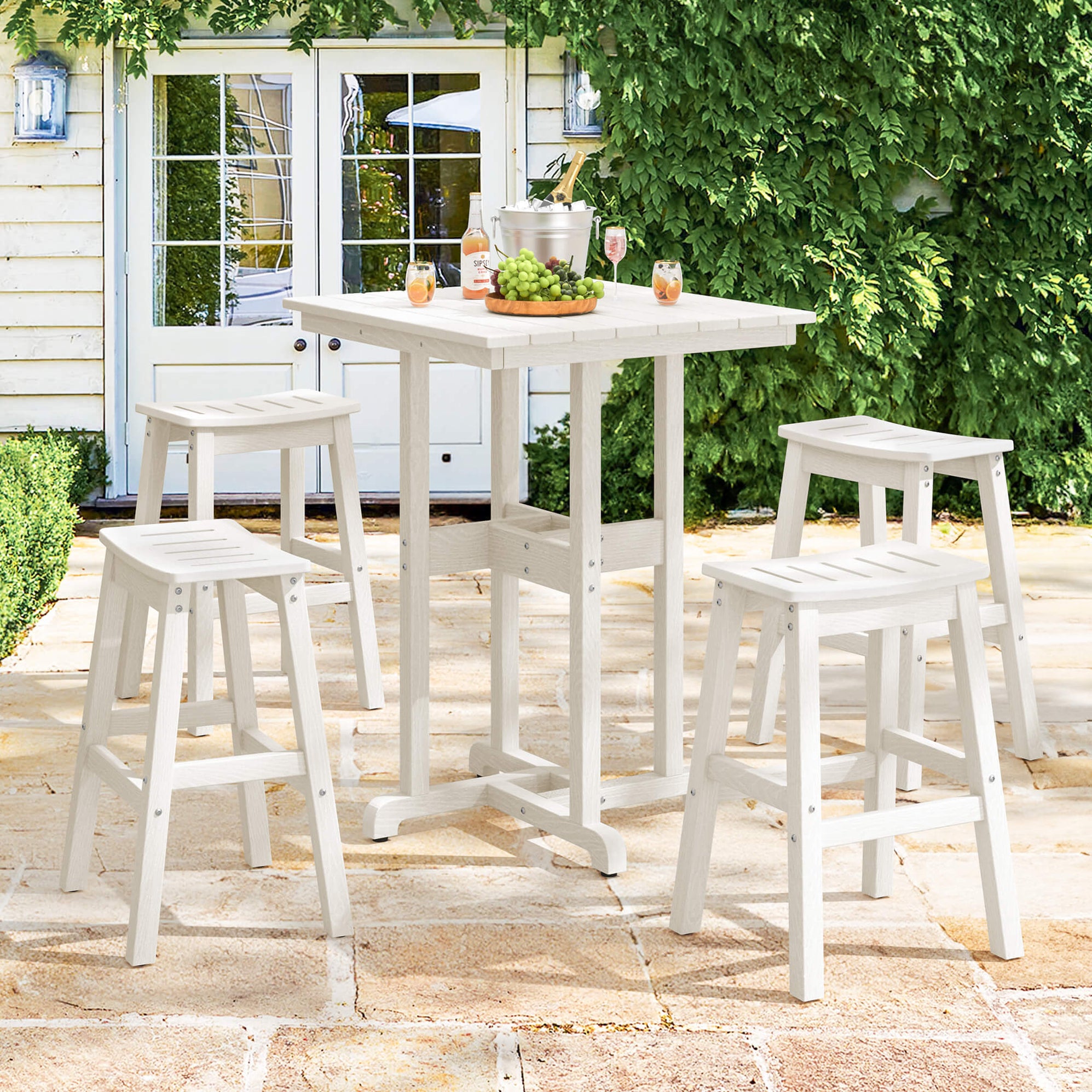 Poly Outdoor Bar Height Table and Backless Stool Set, Patio High Top ...