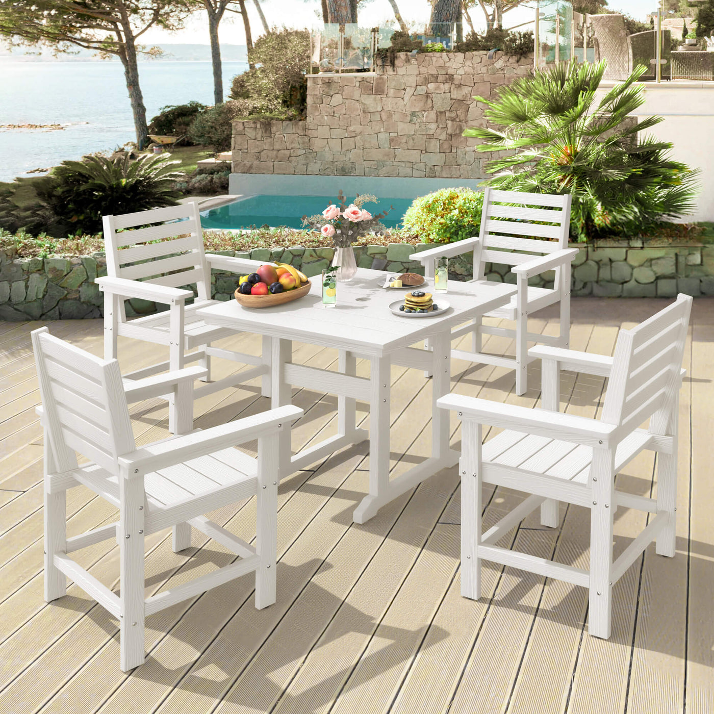 Poly Outdoor Dining Table and Chairs Set, HDPS Weather Resistant Dining ...