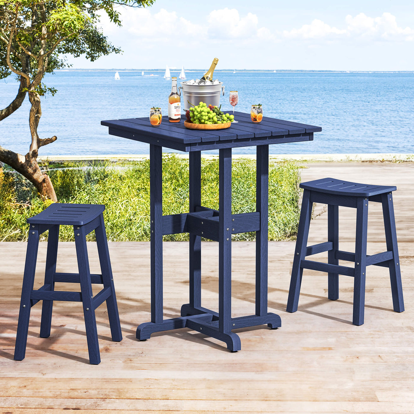 Poly Outdoor Bar Height Table and Backless Stool Set, Patio High Top ...
