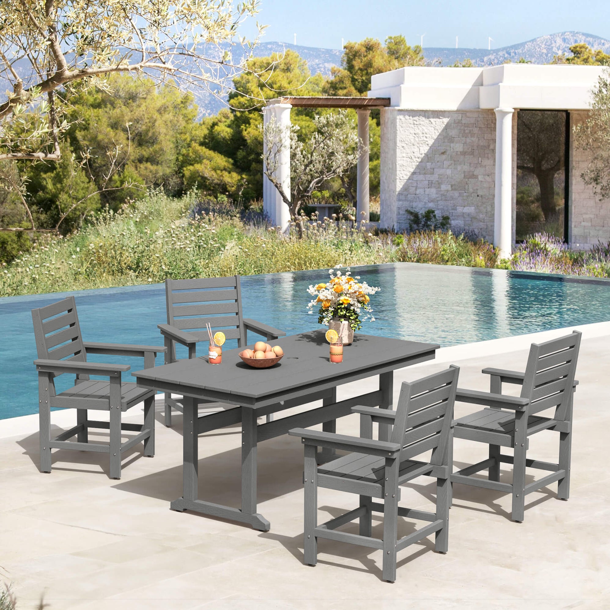 Poly Outdoor Dining Table and Chairs Set, HDPS Weather Resistant Dining ...