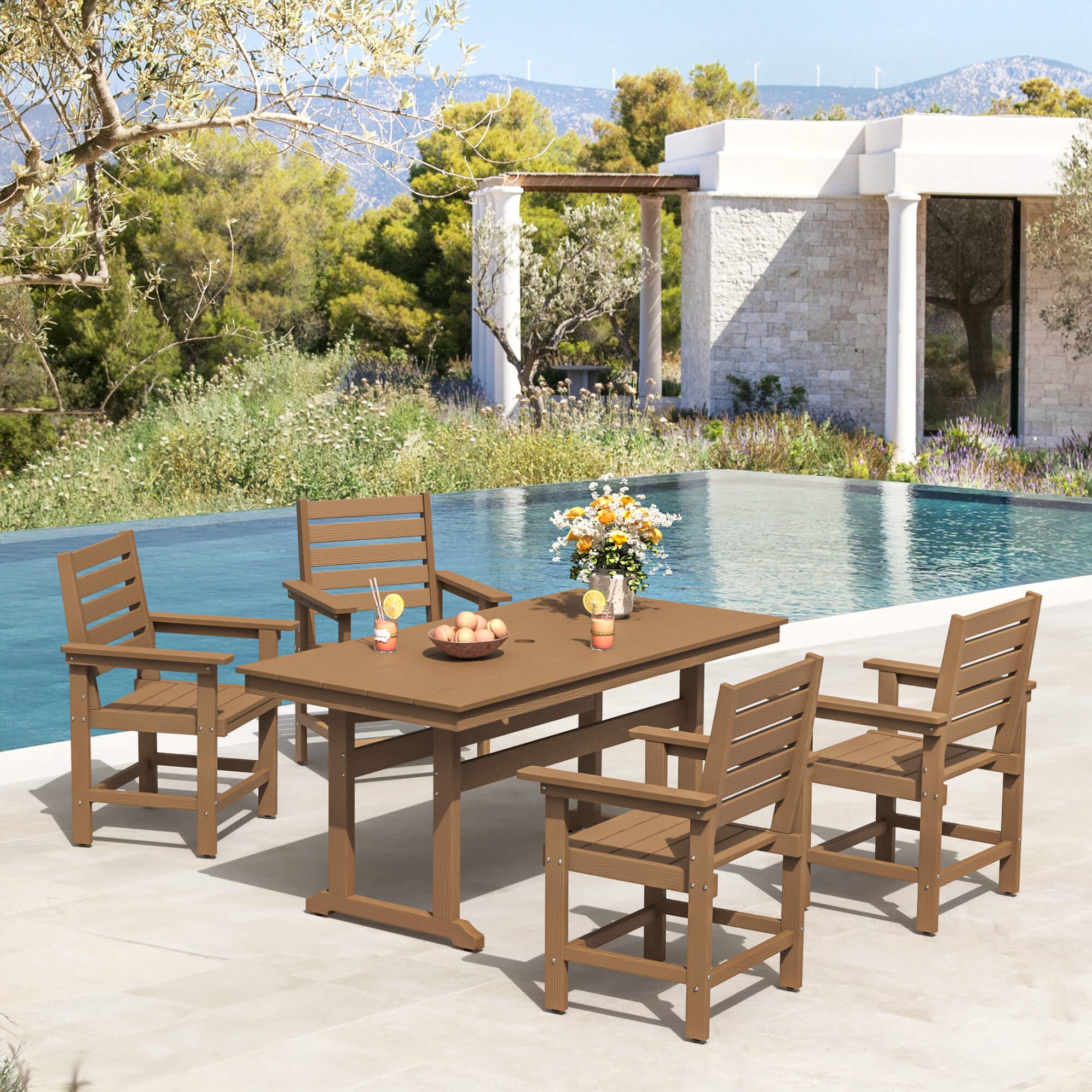 Poly Outdoor Dining Table and Chairs Set, HDPS Weather Resistant Dining ...
