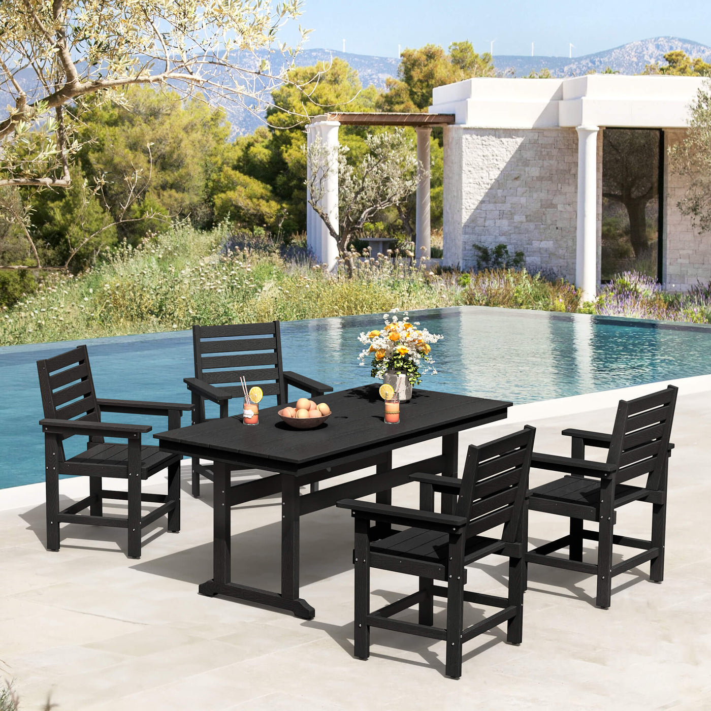 Poly Outdoor Dining Table and Chairs Set, HDPS Weather Resistant Dining ...