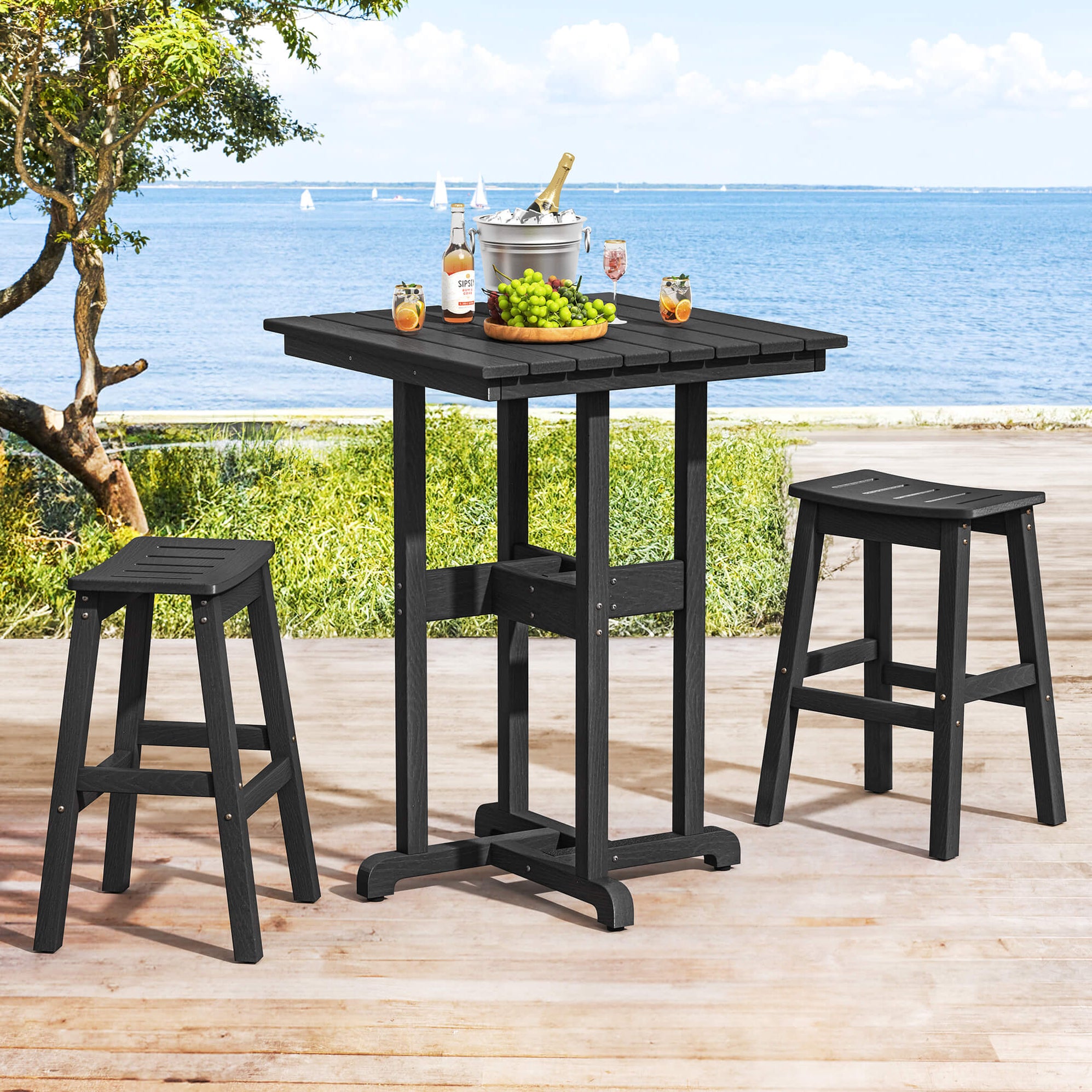Poly Outdoor Bar Height Table and Backless Stool Set, Patio High Top ...
