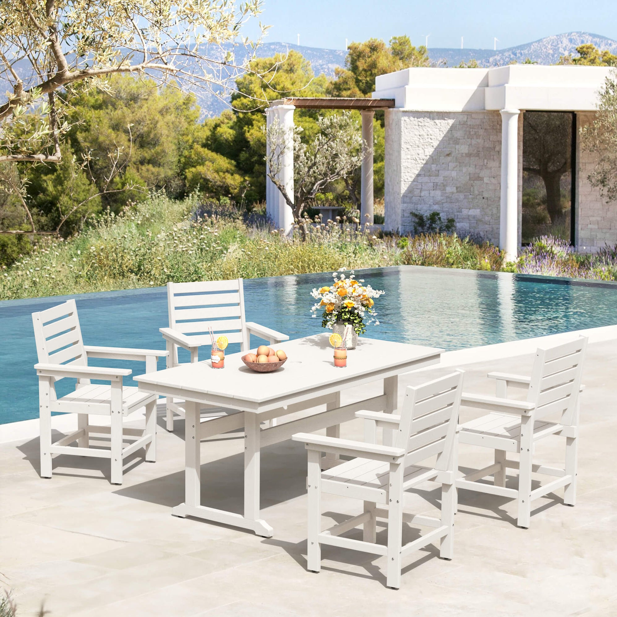 Poly Outdoor Dining Table and Chairs Set, HDPS Weather Resistant Dining ...