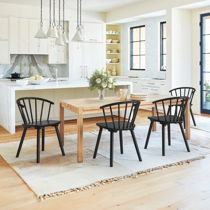 Curved Spindle Back Wood Dining Chair Set Farmhouse Wood Dining Chairs with Barrel Spindle Back LUE BONA
