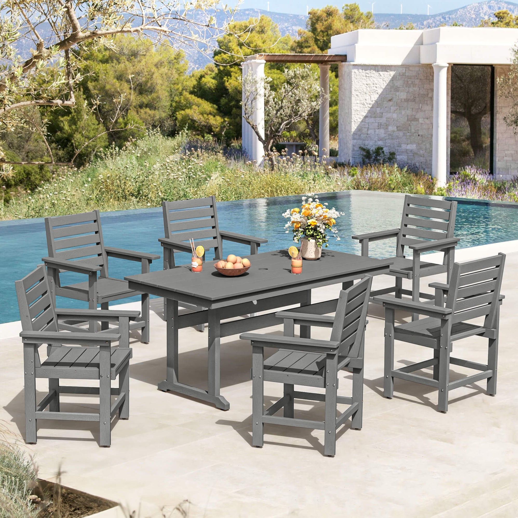Poly Outdoor Dining Table and Chairs Set, HDPS Weather Resistant Dining ...