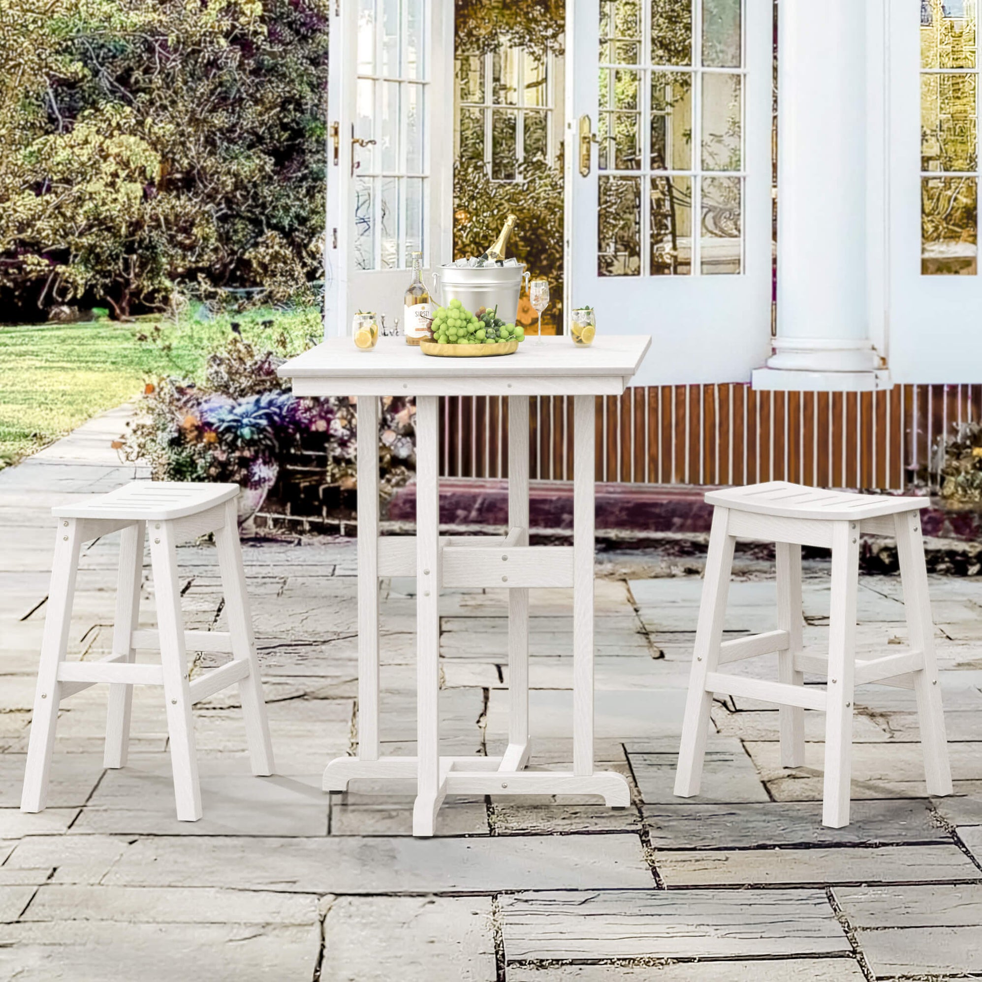 Poly Outdoor Bar Height Table and Backless Stool Set, Patio High Top ...