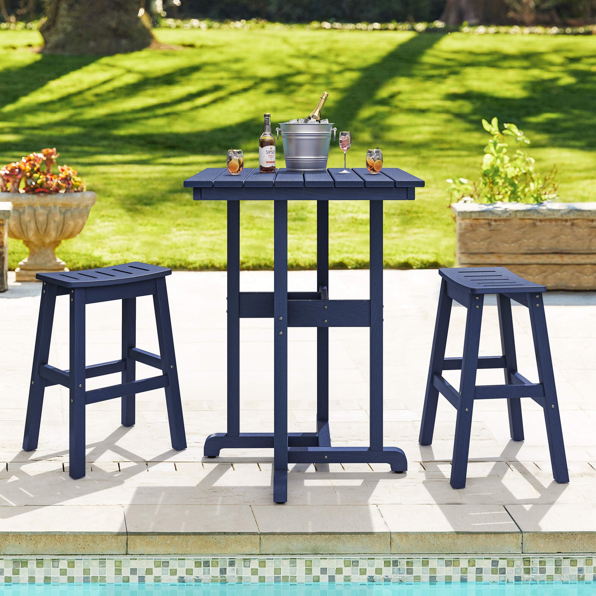 Poly Outdoor Bar Height Table and Backless Stool Set, Patio High Top ...