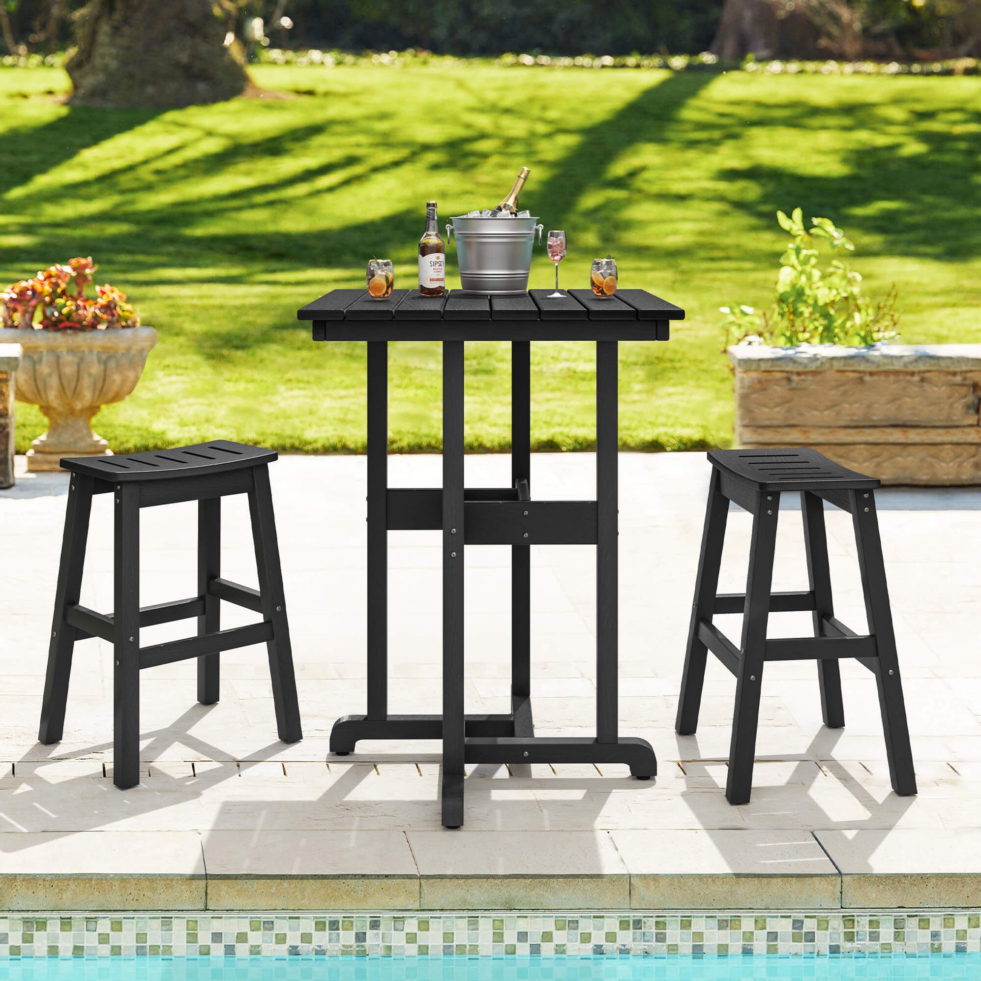 Poly Outdoor Bar Height Table and Backless Stool Set, Patio High Top ...