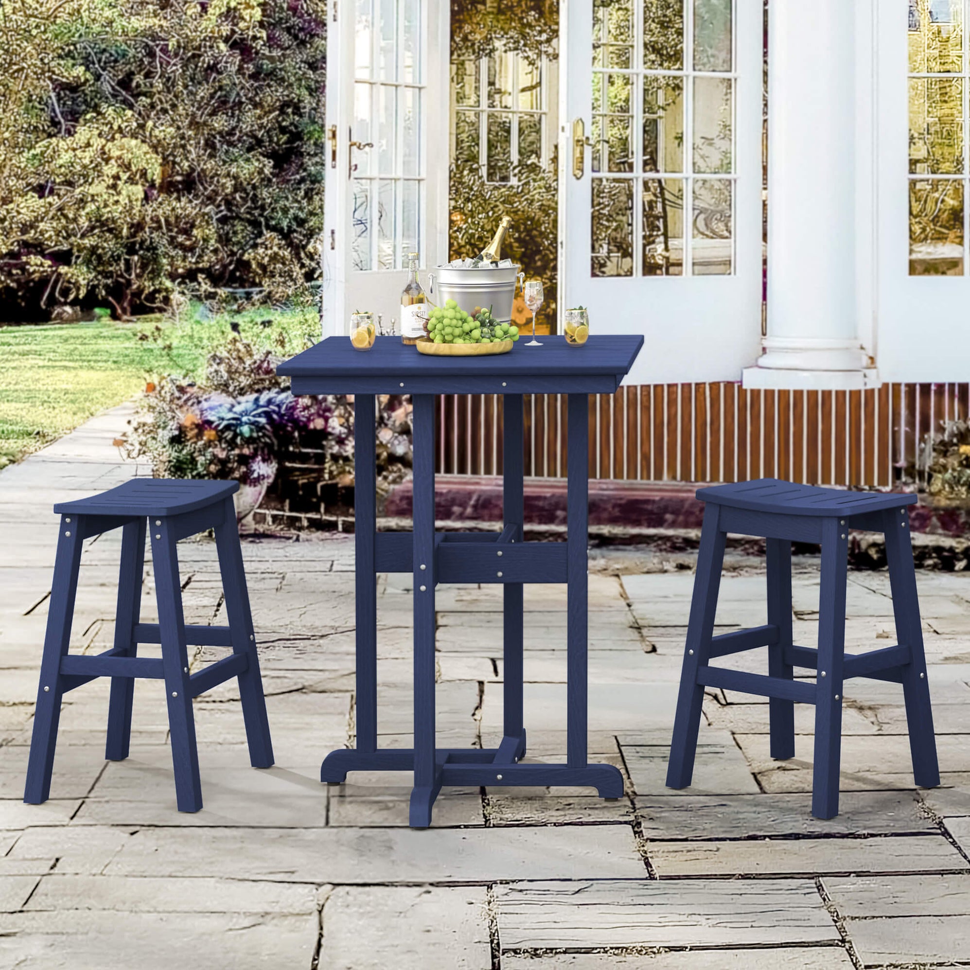 Poly Outdoor Bar Height Table and Backless Stool Set, Patio High Top ...