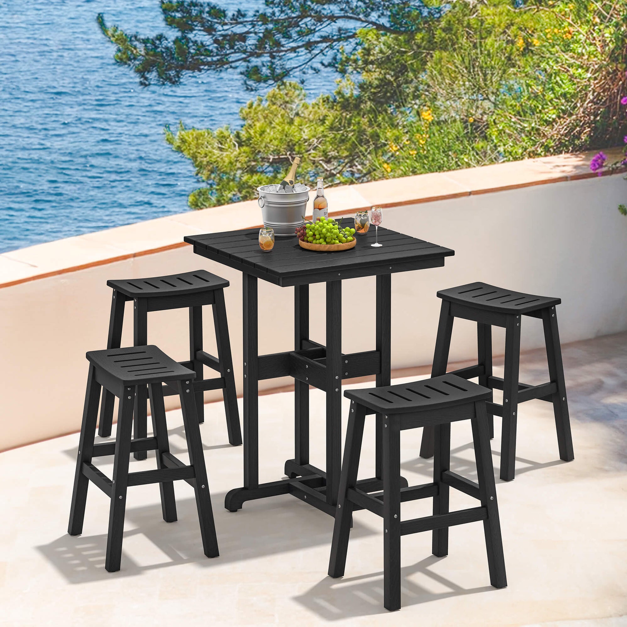 Poly Outdoor Bar Height Table and Backless Stool Set, Patio High Top ...