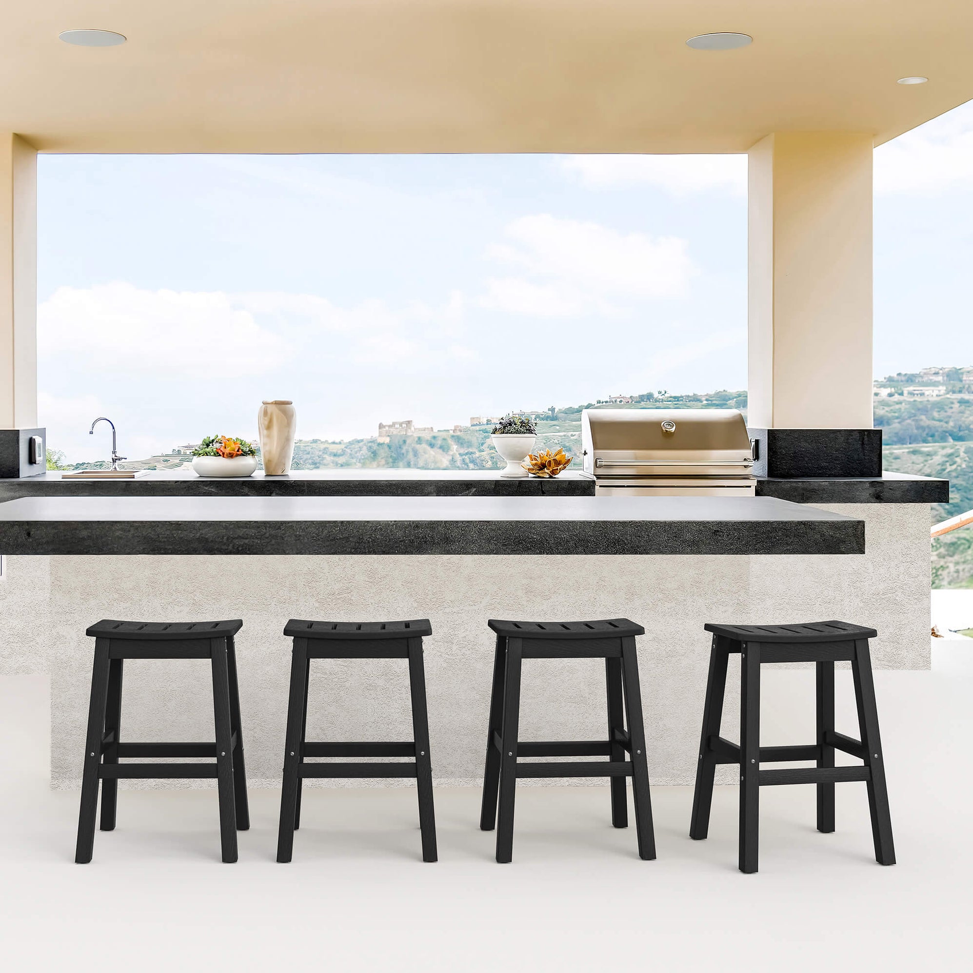Poly Outdoor Bar Height Table and Backless Stool Set, Patio High Top ...