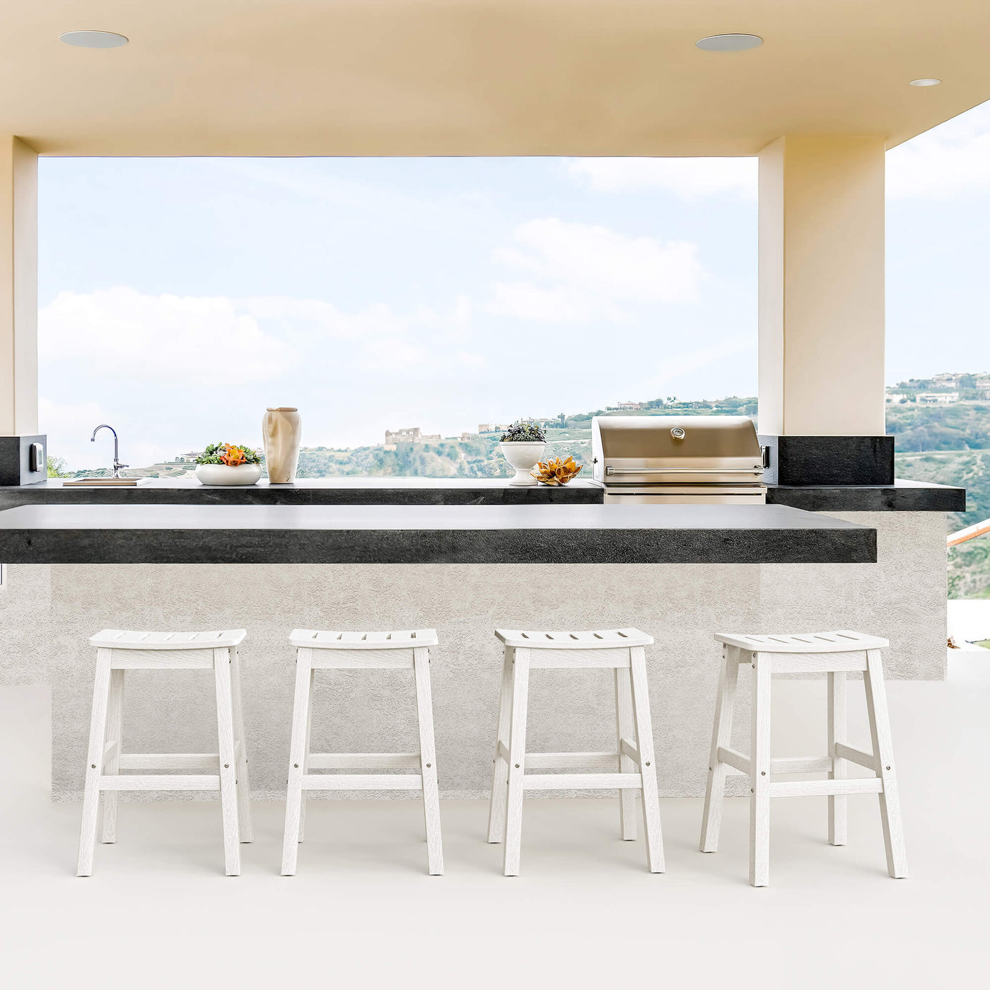 Poly Outdoor Bar Height Table and Backless Stool Set, Patio High Top ...