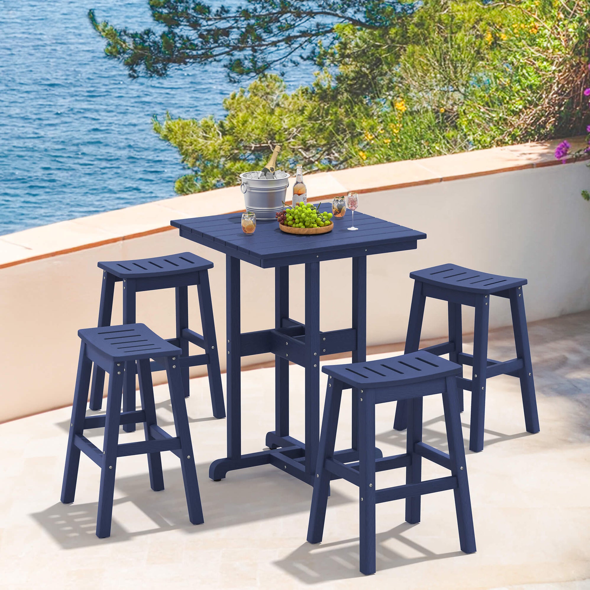 Poly Outdoor Bar Height Table and Backless Stool Set, Patio High Top ...