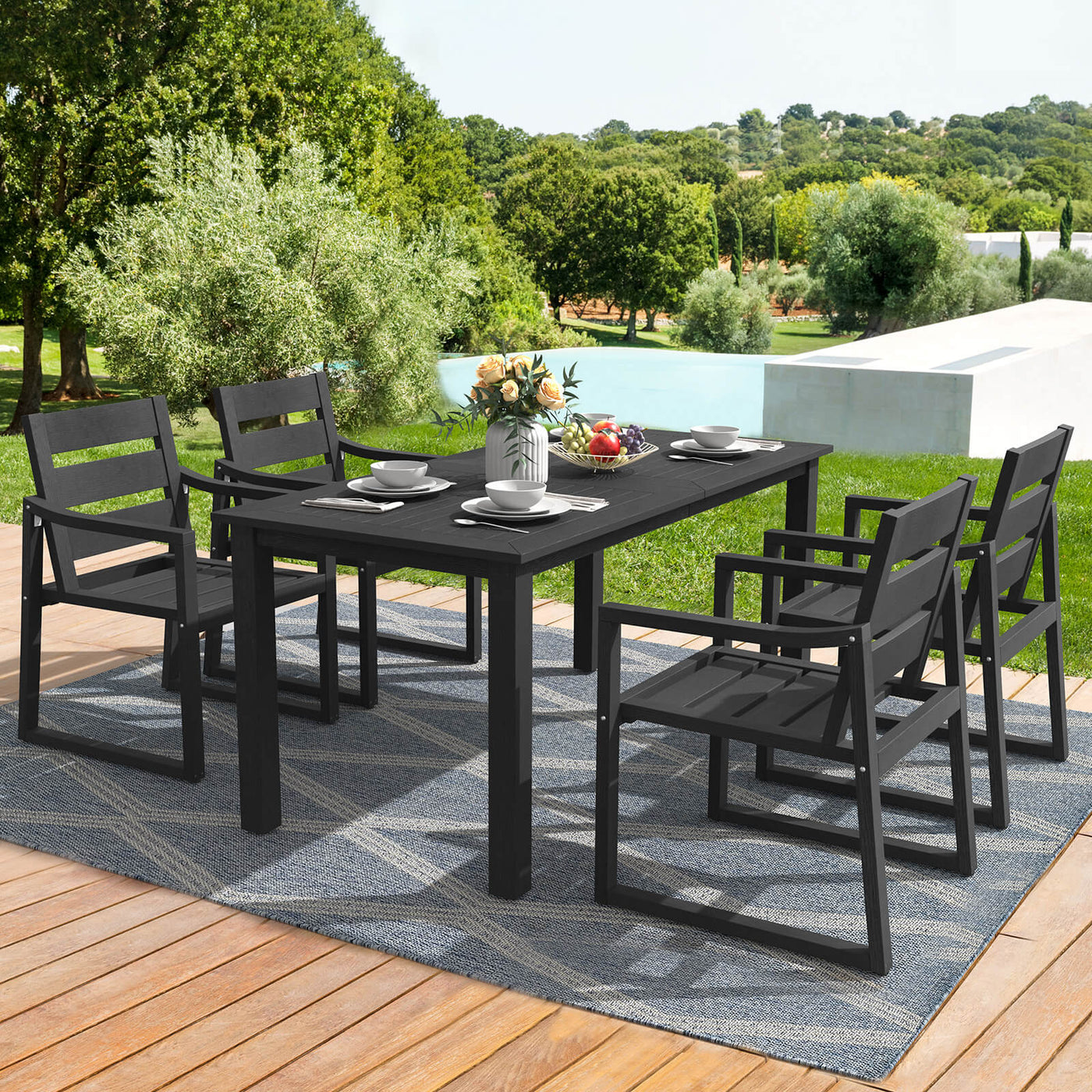 Poly Outdoor Dining Table and Chairs Set, HDPS Weatherproof Dining Set ...