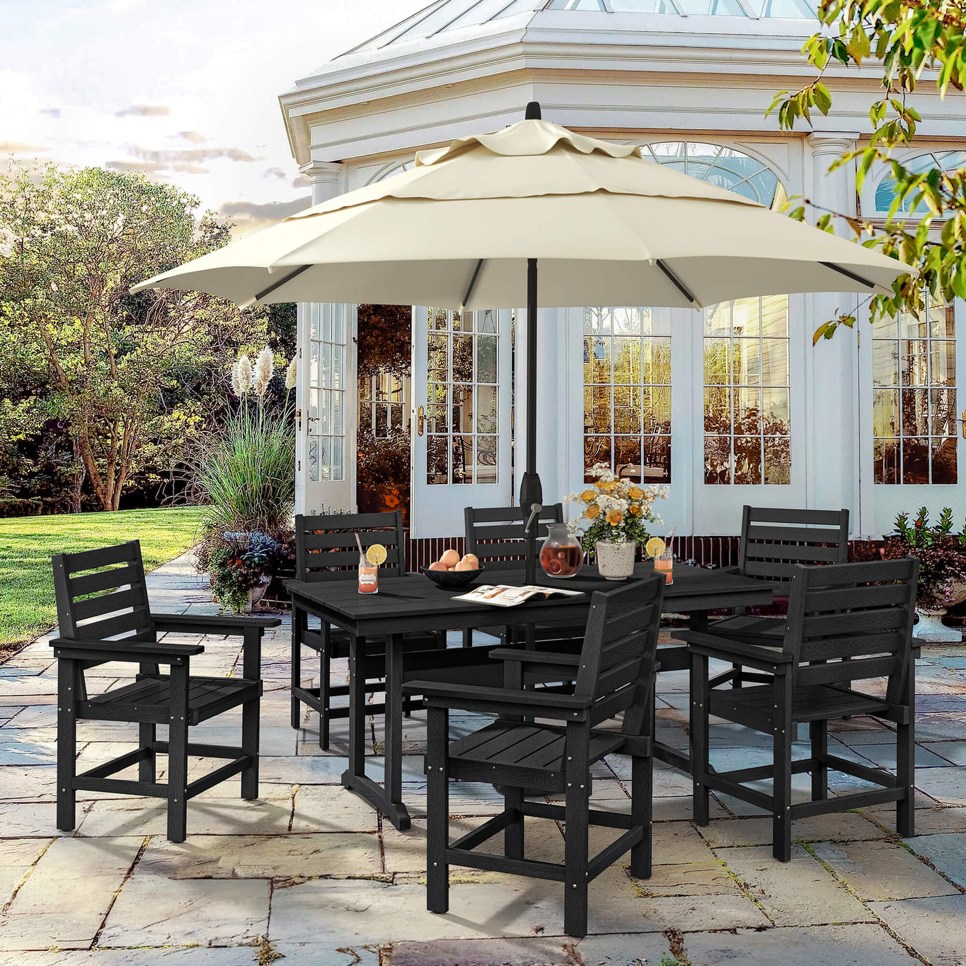Poly Outdoor Dining Table and Chairs Set, HDPS Weather Resistant Dining ...