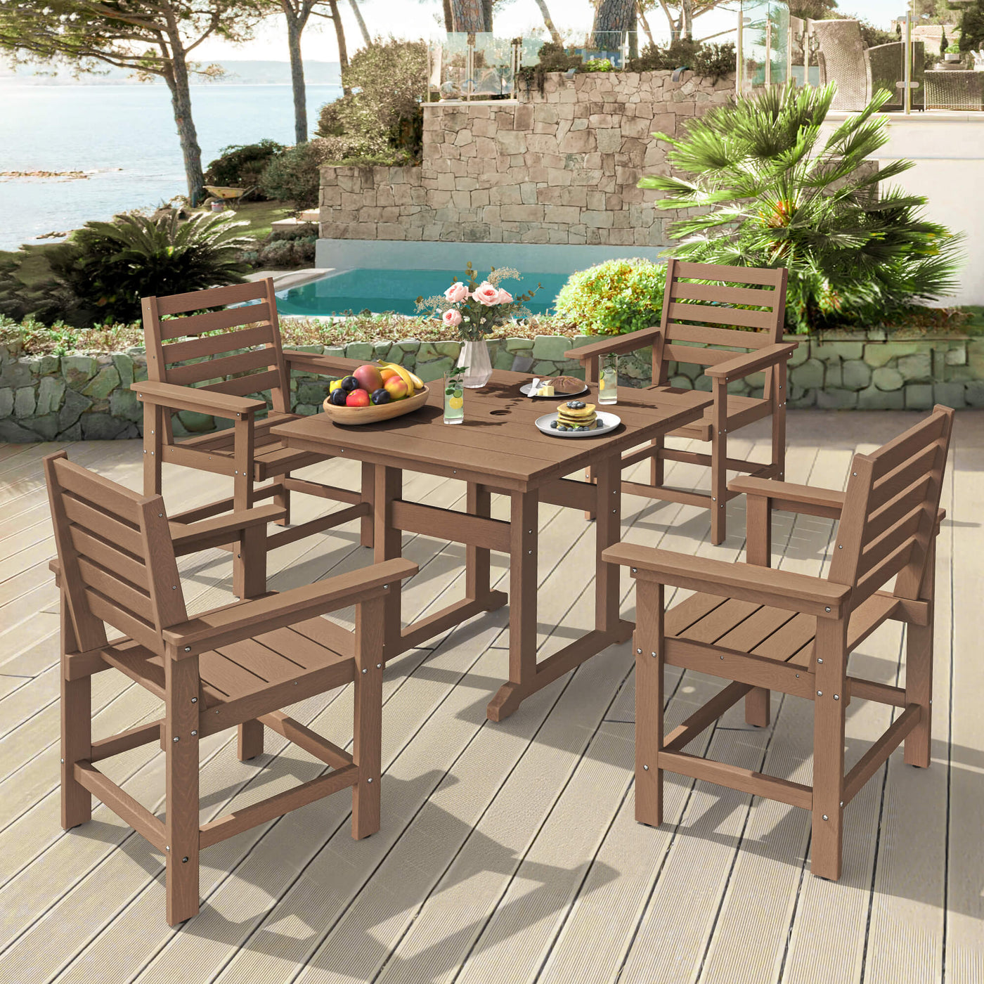 Poly Outdoor Dining Table and Chairs Set, HDPS Weather Resistant Dining ...