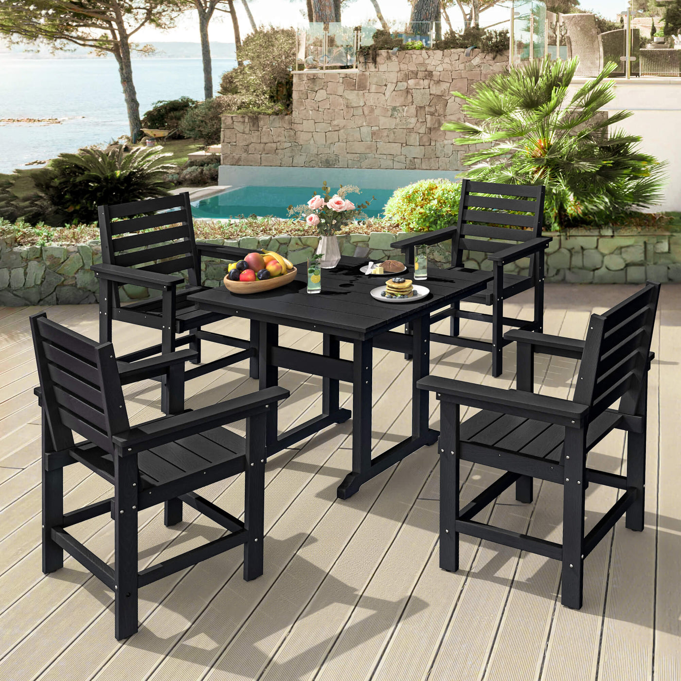 Poly Outdoor Dining Table and Chairs Set, HDPS Weather Resistant Dining ...