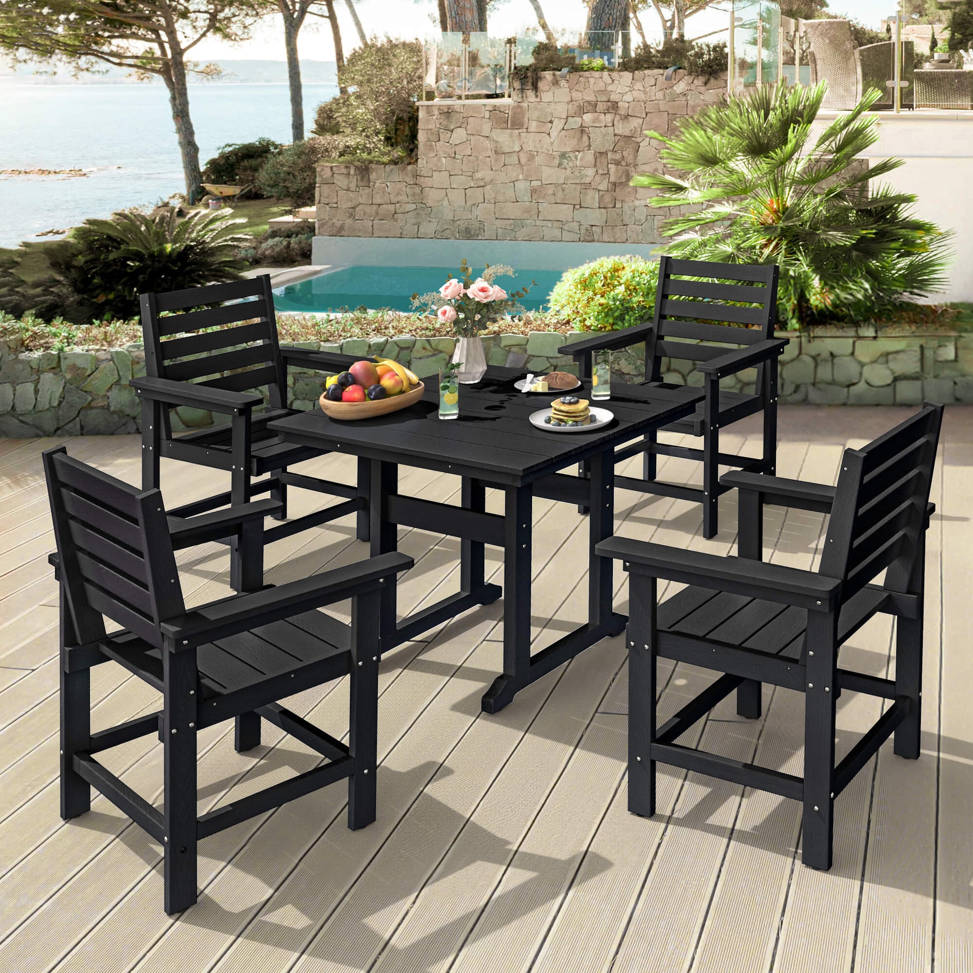 Poly Outdoor Dining Table and Chairs Set, HDPS Weather Resistant Dining ...