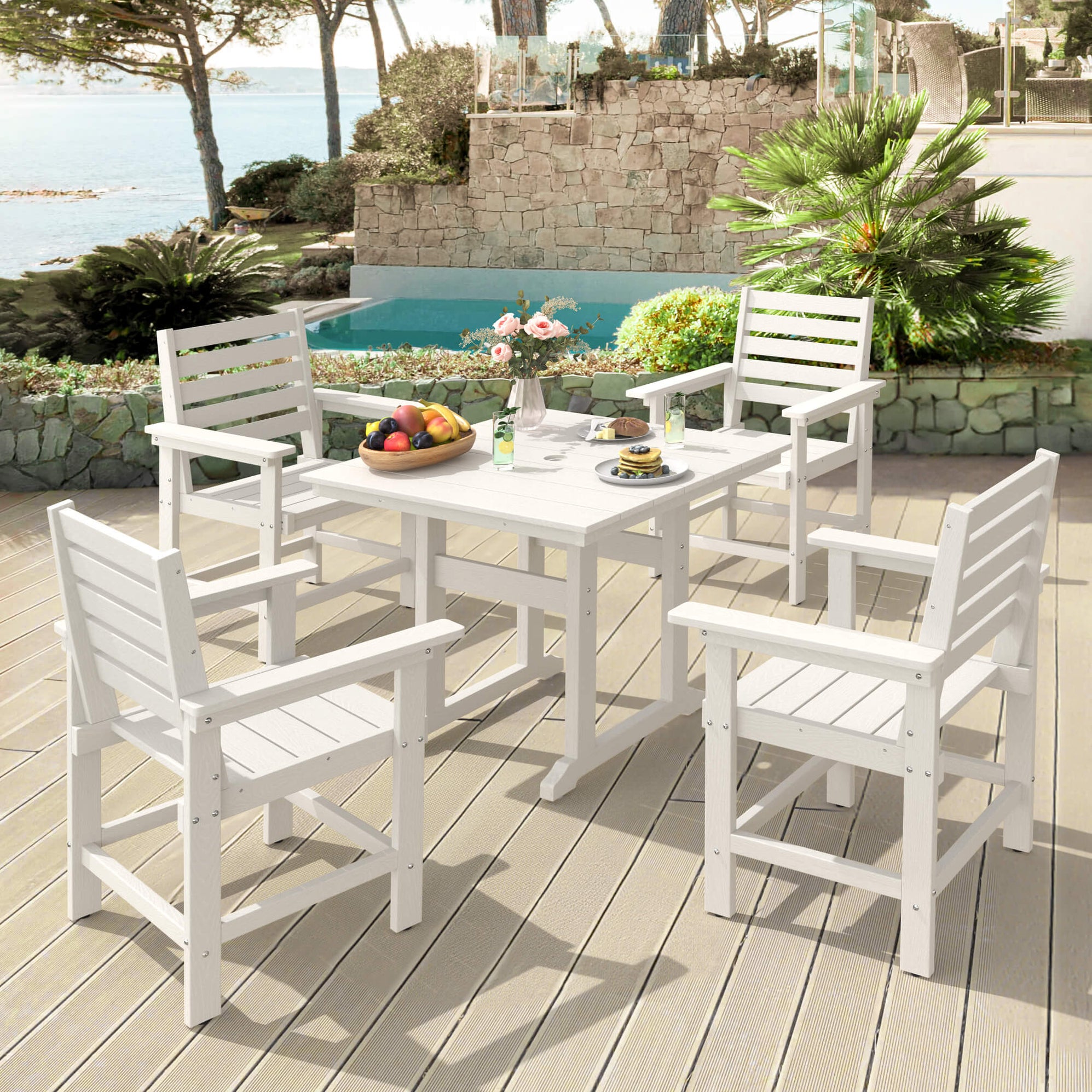 Poly Outdoor Dining Table and Chairs Set, HDPS Weather Resistant Dining ...