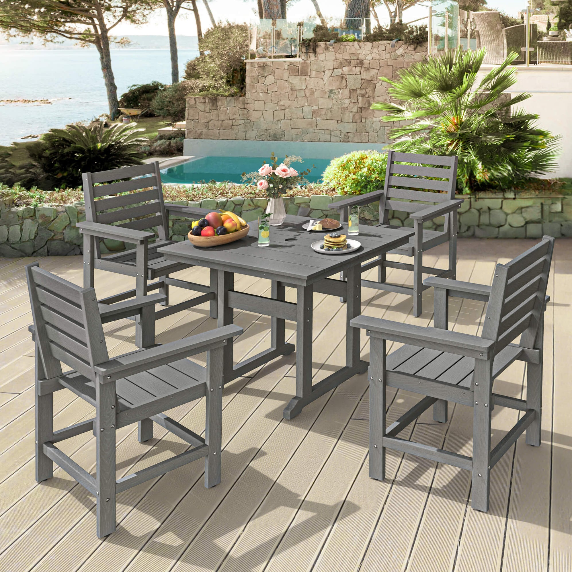Poly Outdoor Dining Table and Chairs Set, HDPS Weather Resistant Dining ...
