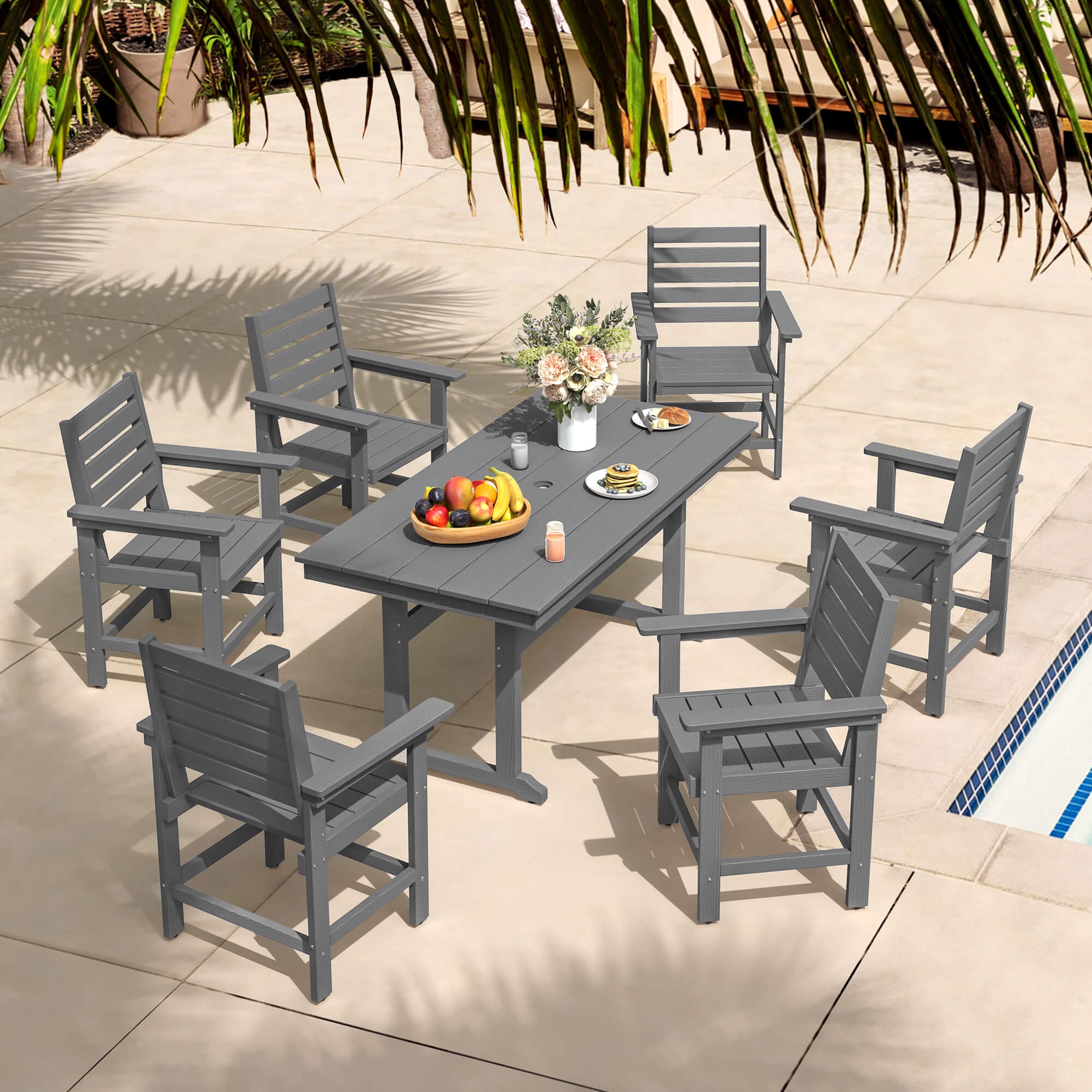 Poly Outdoor Dining Table and Chairs Set, HDPS Weather Resistant Dining ...