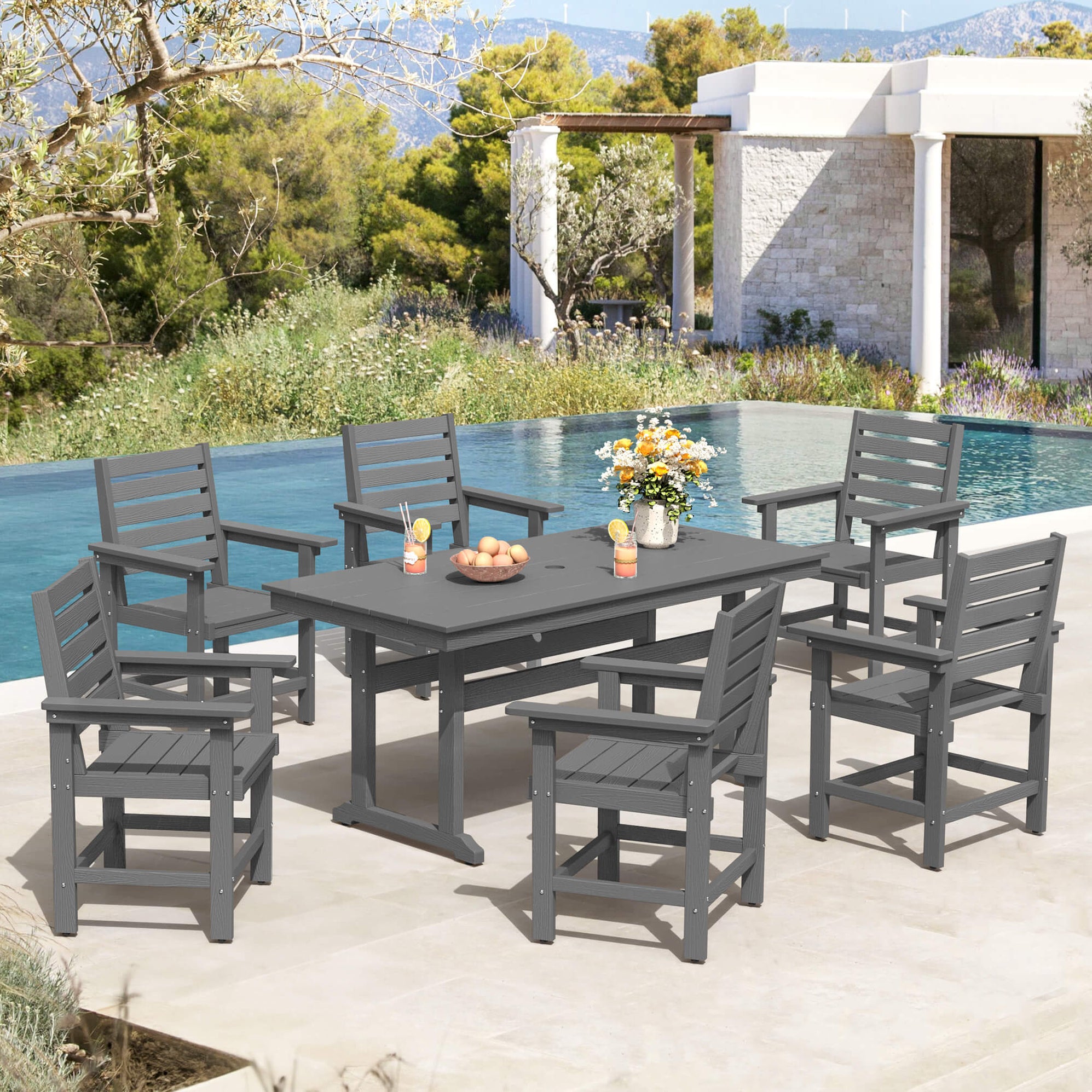 Poly Outdoor Dining Table and Chairs Set, HDPS Weather Resistant Dining ...