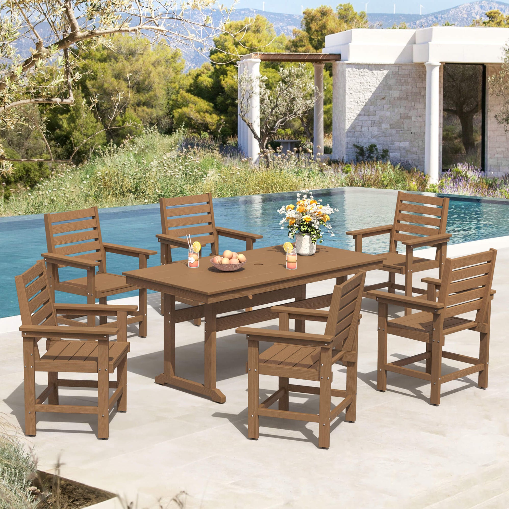 Poly Outdoor Dining Table and Chairs Set, HDPS Weather Resistant Dining ...