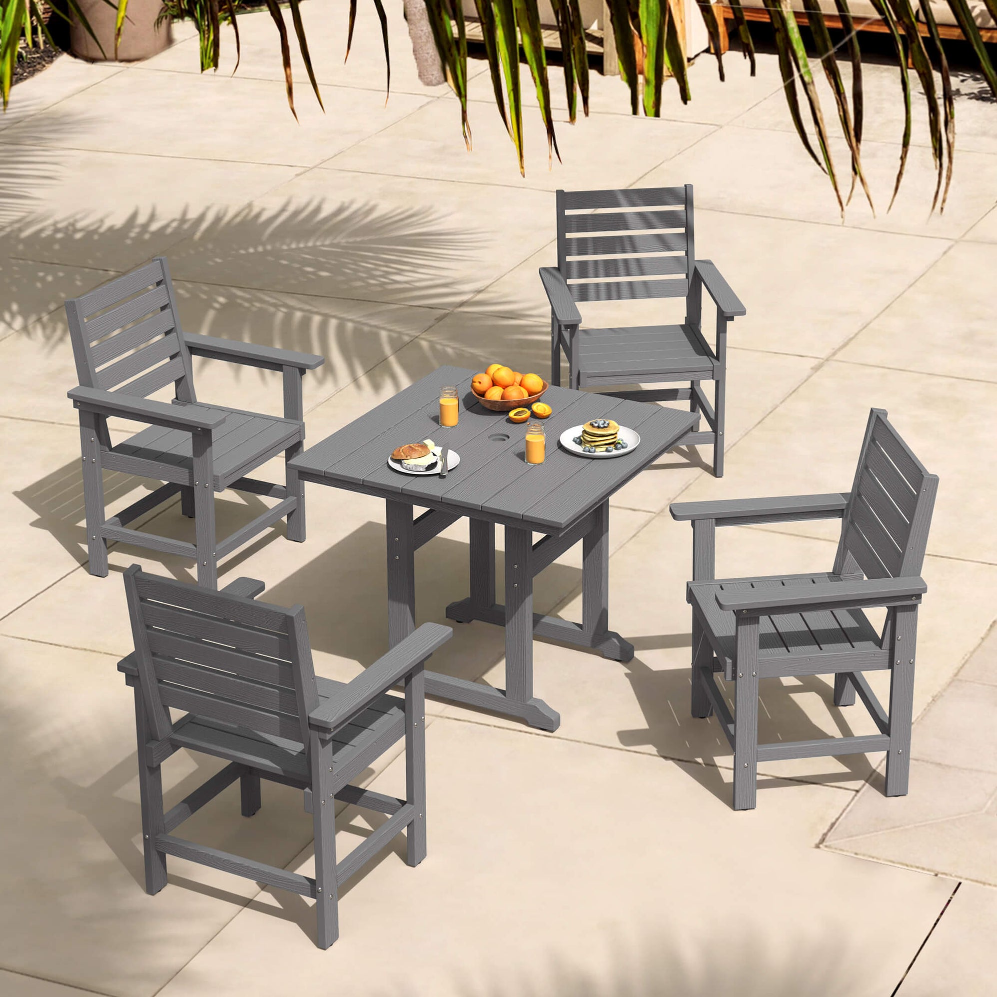 Poly Outdoor Dining Table and Chairs Set, HDPS Weather Resistant Dining ...