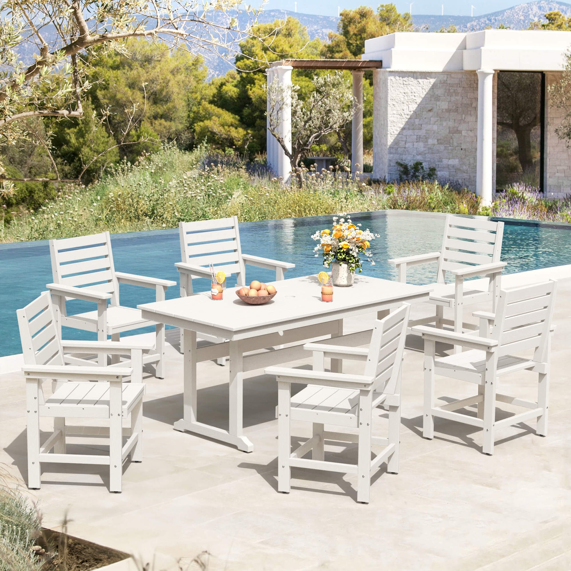Poly Outdoor Dining Table and Chairs Set, HDPS Weather Resistant Dining ...