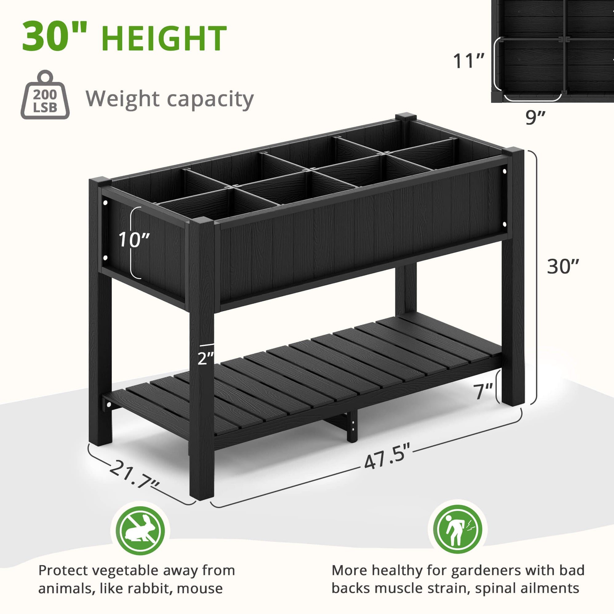 HDPS Elevated Planter Box With Legs and Shelf, Raised Garden Bed with ...