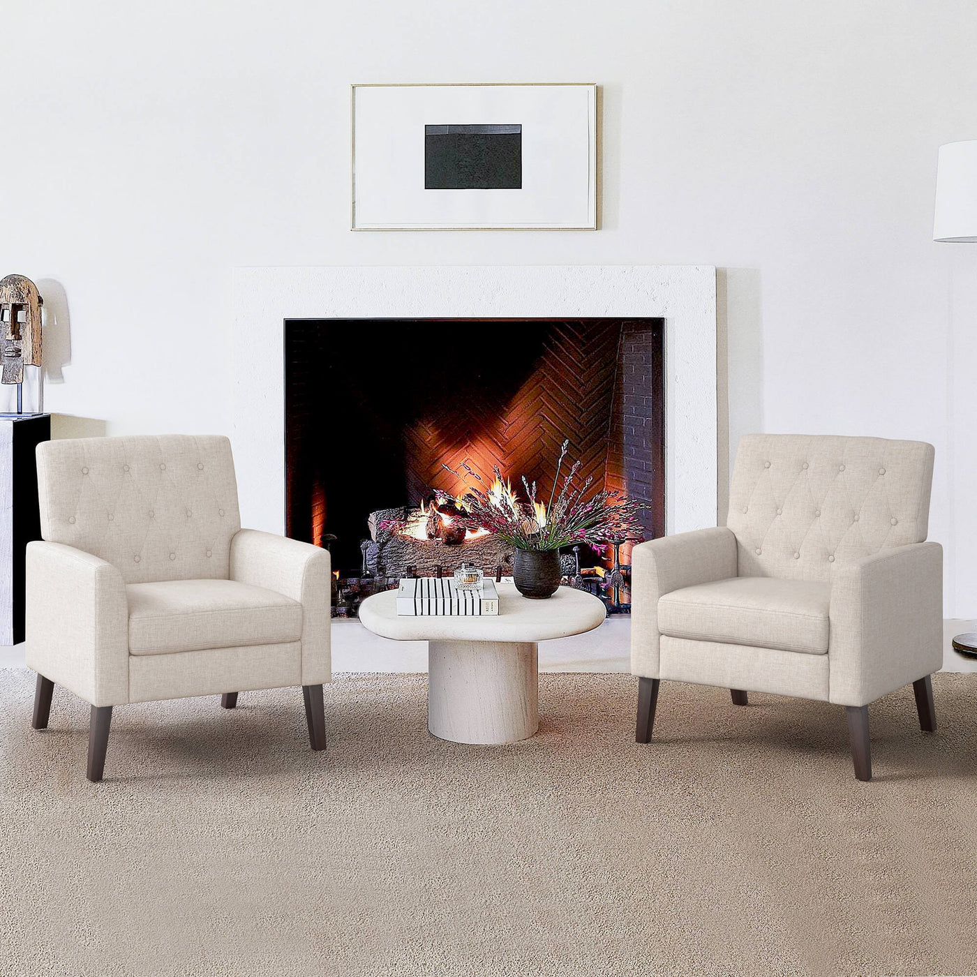 Upholstered Accent Chair with Button Tufted Back and Wood Legs, Living ...