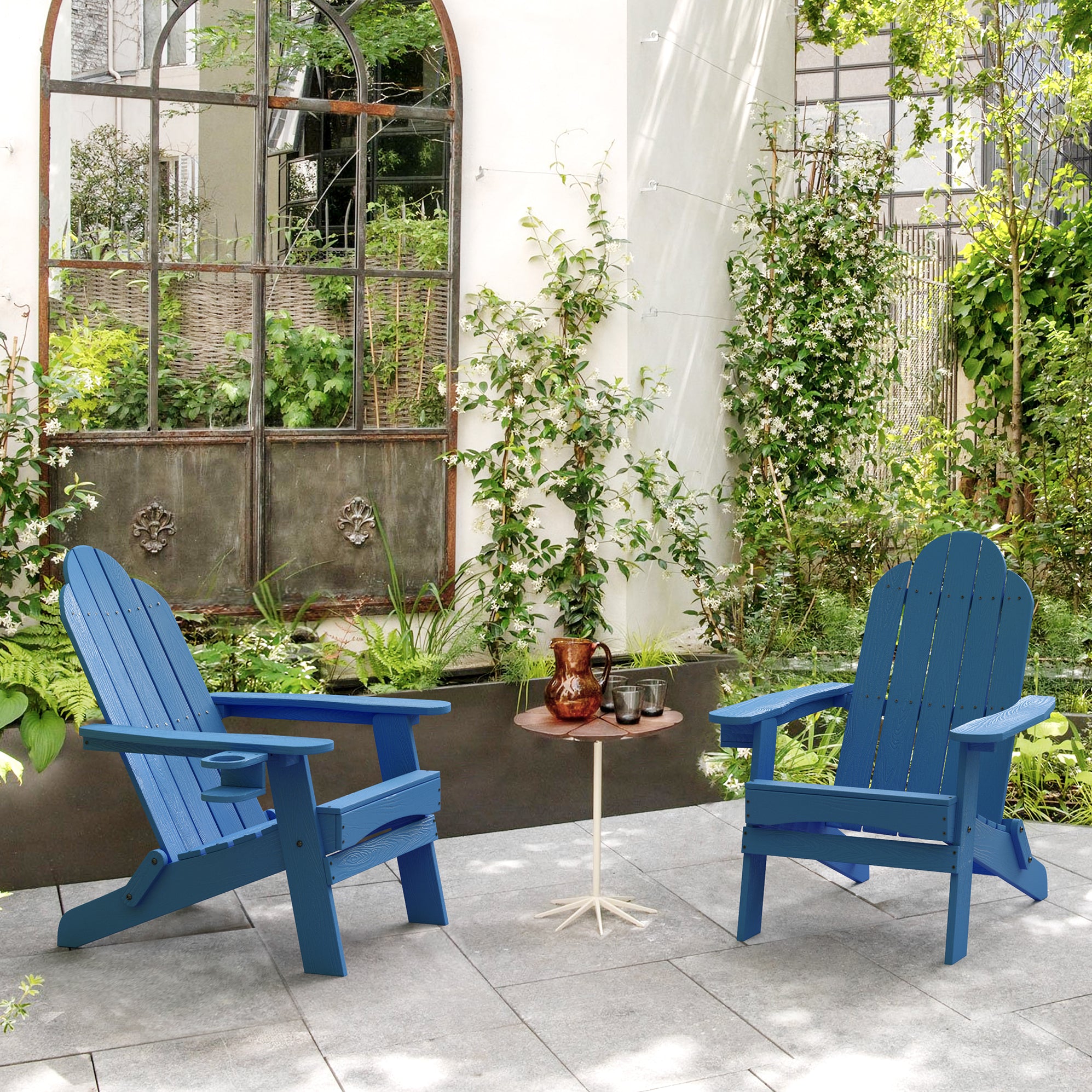 Folding Poly Adirondack Chair With Cup Holder, Weather Resistant ...