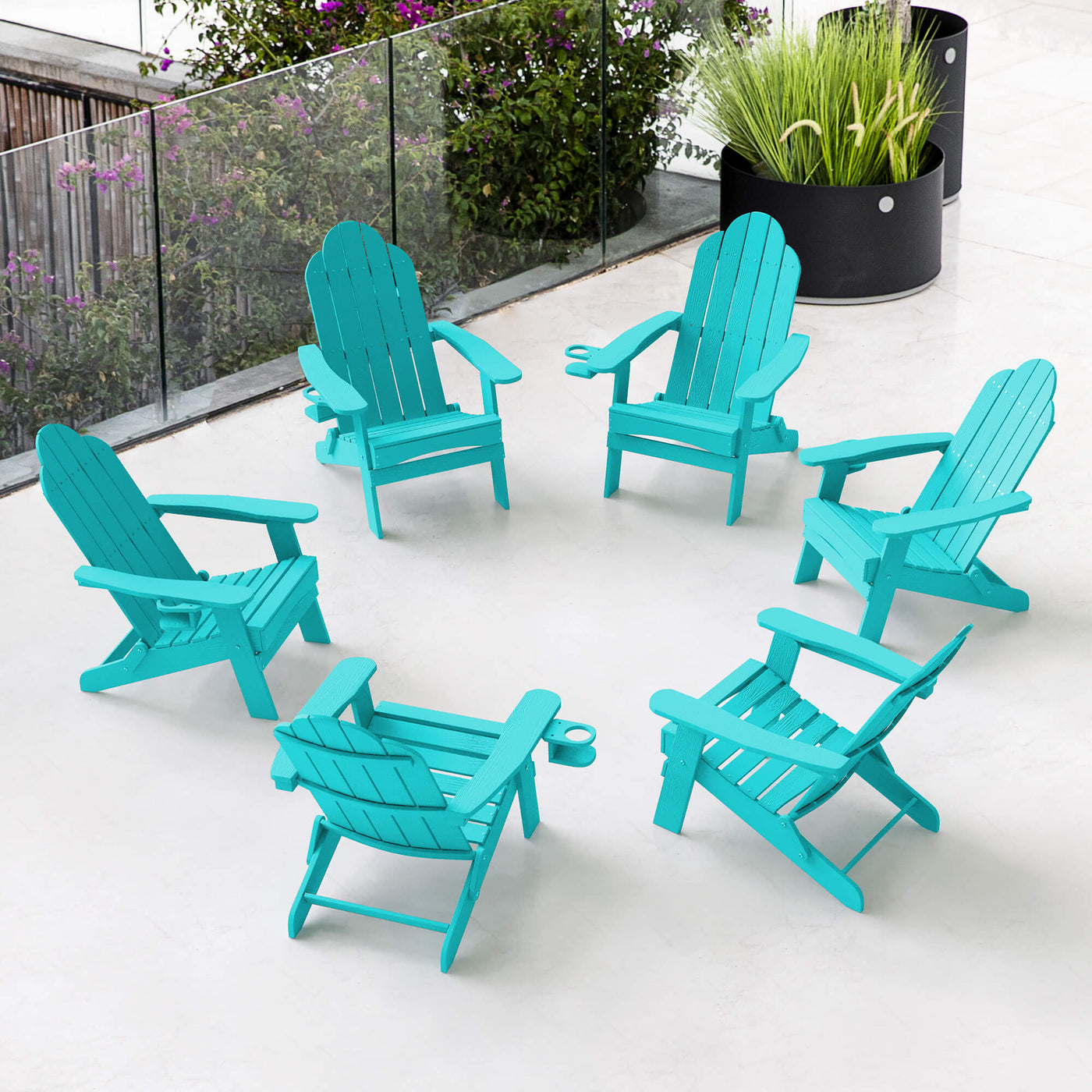 HDPS Folding Adirondack Chair With Cup Holder, Weather Resistant Poly ...