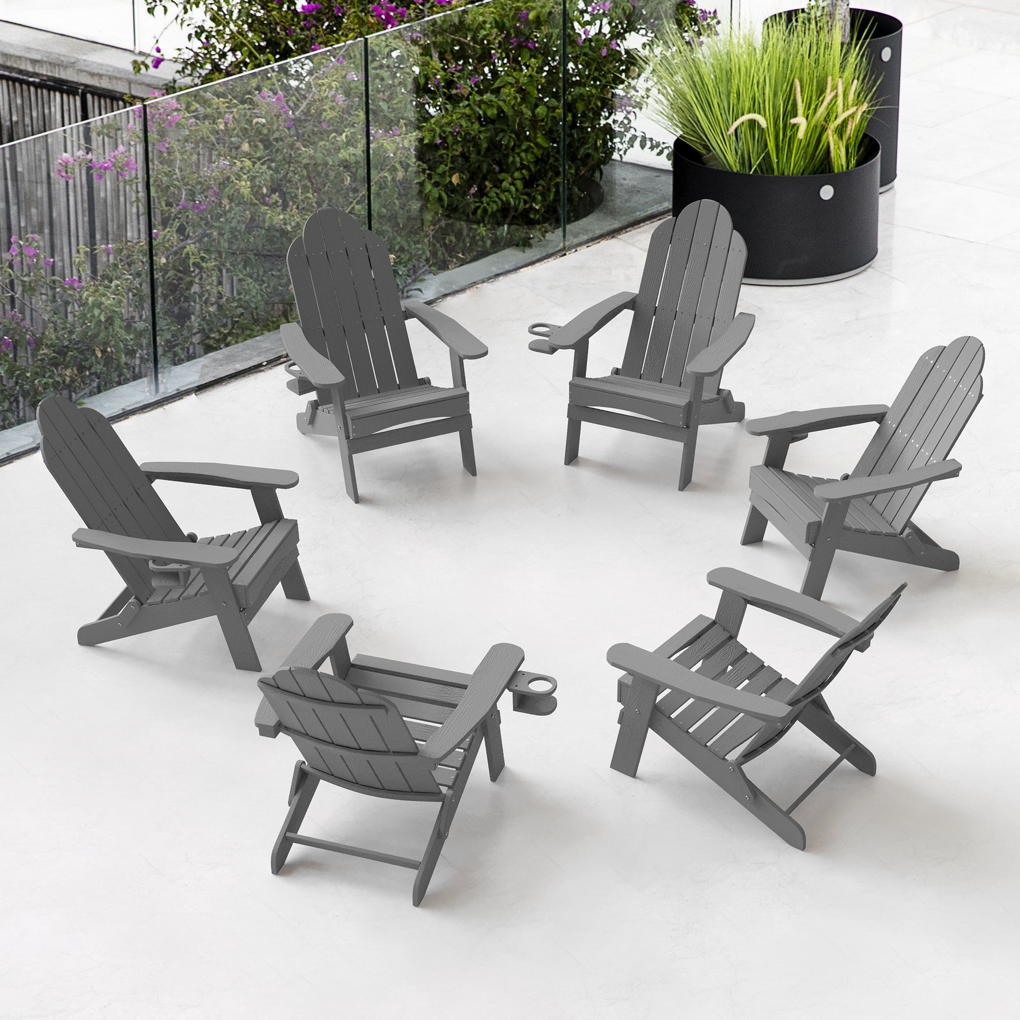 Folding Poly Adirondack Chair With Cup Holder, Weather Resistant ...